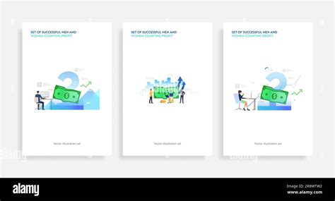 Set Of Successful Men And Women Counting Profit Stock Vector Image