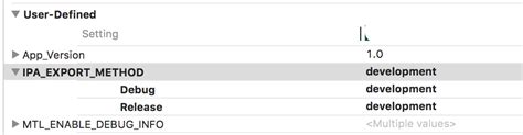 Ios Reach User Defined Build Settings Inside Exportoptionsplist