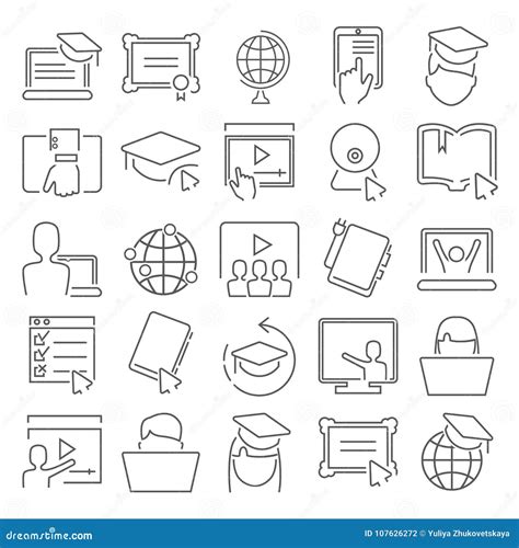 Online Education Line Icons Set For Web And Mobile Design Stock Illustration Illustration Of