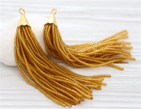 Golden Yellow Bead Tassel Beaded Tassel Gold Cap Tassel Large