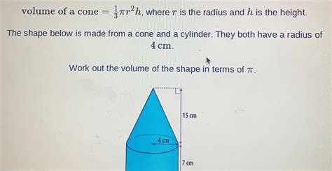 Solved Volume Of A Cone R H Where R Is The Radius And H Is The Height The Shape