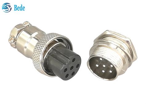 Male And Female Gx16 6 Pin Connector Straight Silver Plated Plug