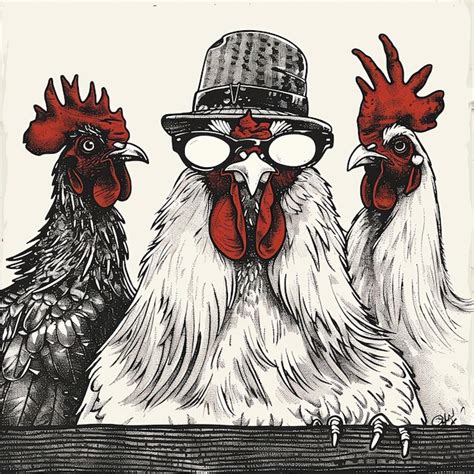 A Drawing Of A Chicken And A Man Wearing Sunglasses Premium Ai