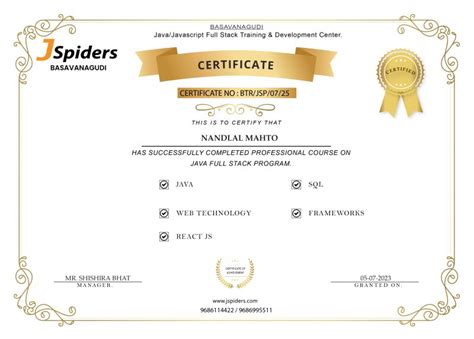 I Am Happy To Inform That I Have Completed The Java Full Stack Course