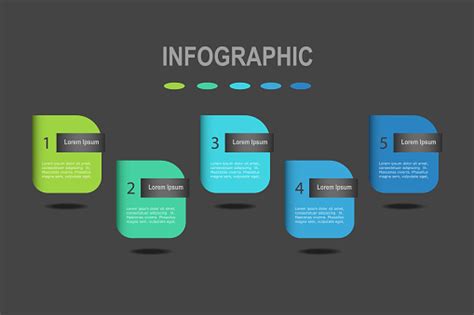 인포그래픽 요소 템플릿 5단계 비즈니스 컨셉 회색 그라디언트 레이블이 있는 다채로운 사각형 워크플로 레이아웃 디자인 다이어그램 연간 보고서 웹 디자인 크리 에이 티브 배너