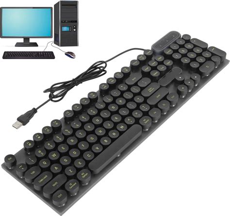 Bewinner USB Wired Gaming Keyboard Round Key Cap Keys Rainbow LED Backlit Computer Keyboard