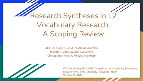 Pdf Research Syntheses In L2 Vocabulary Research A Scoping Review