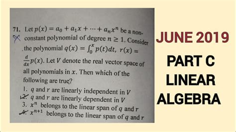 Csir Net Mathematics Ii June 2019 Ii Part C Ii Linear Algebra Youtube