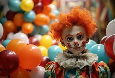 Ai Generated Young Clown In The Clown Outfit Poses With Balloons