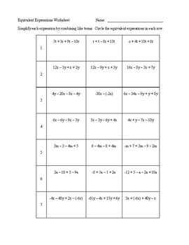 Equivalent Expressions Worksheet By Ctink S Math Resources Tpt
