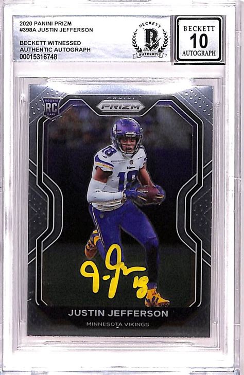 Justin Jefferson Signed 2020 Prizm 398 Trading Card Grade 10 Auto BAS