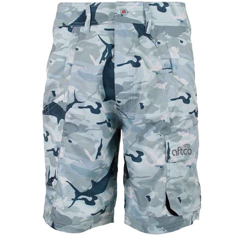 Aftco Mens Tactical Camo Active Fit Fishing Shorts Gray Camo 32