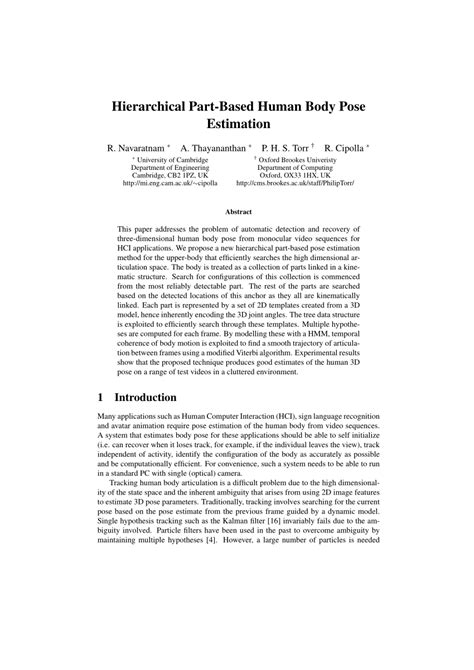 Pdf Hierarchical Part Based Human Body Pose Estimation