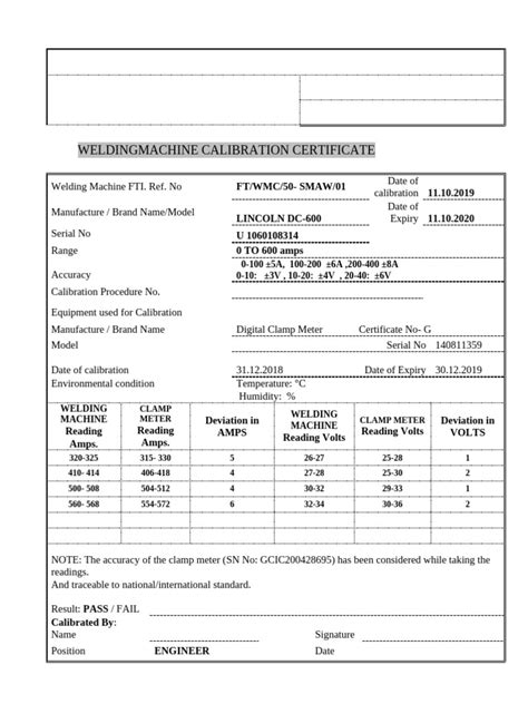 Welding Machine Calibration Format Pdf