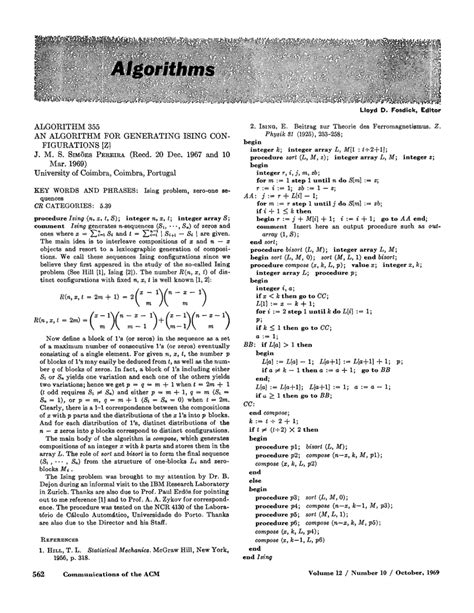 Pdf Algorithm 355 An Algorithm For Generating Ising Configurations Z