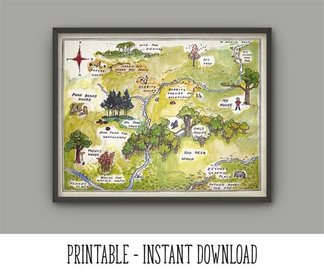 Printable Hundred Acre Wood Map Print Classic Winnie The Pooh Nursery