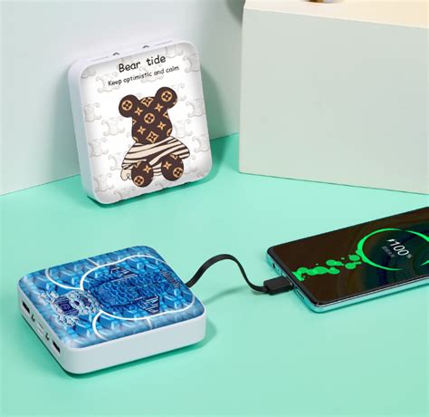 Mini Portable Power Bank With Built In Cable Full Color Print