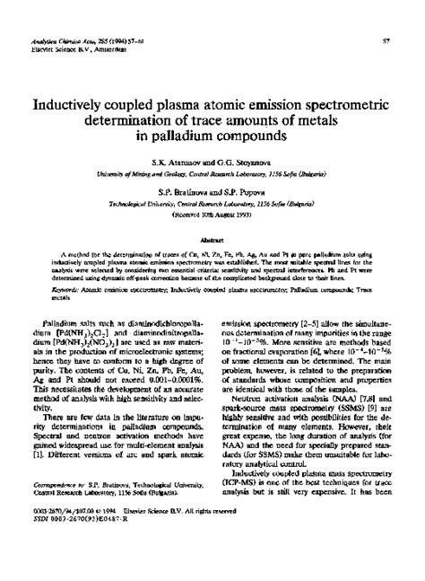Pdf Inductively Coupled Plasma Atomic Emission Spectrometric Determination Of Trace Amounts Of