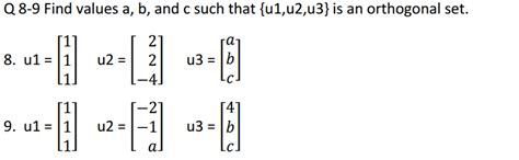 solved find values a b and c such that {u 1 u 2 u 3 is