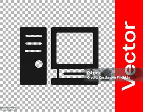 투명 한 배경에 격리 된 블랙 컴퓨터 모니터 아이콘 Pc 구성 요소 기호입니다 벡터 일러스트레이션 0명에 대한 스톡 벡터 아트
