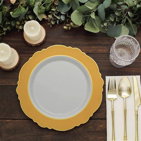 Efavormart Paquete De Platos De Fiesta De Pl Stico Dorado Y Blanco De Pulgadas Con