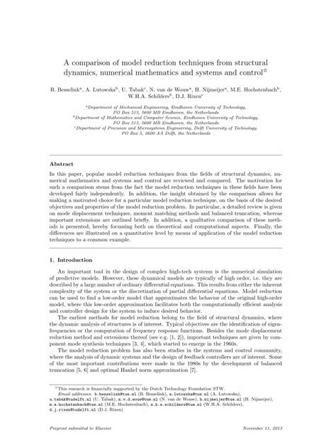 pdf a comparison of model reduction techniques from structural