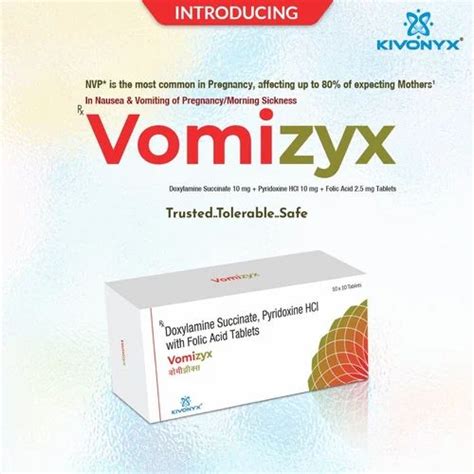Vomizyx Doxylamine Succinate Pyridoxine Folic Acid Tablet Packaging Size 100 Tablets 10 Mg At
