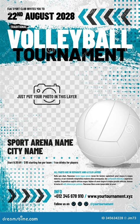 Volleyball Tournament Poster Template With Ball Vector Illustration