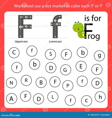 Find The Letter Worksheet Use A Dot Marker To Color Each F Stock Vector
