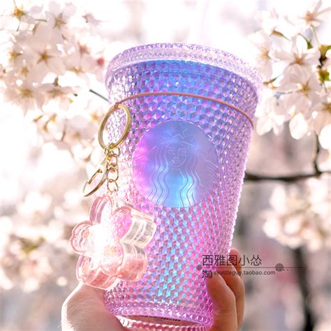 星巴克杯子极光心愿榴莲吸管杯圣诞樱花双层马克杯黑白粉色保温杯虎窝淘