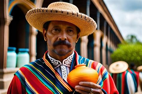 Premium Ai Image A Man Wearing A Straw Hat With A Mustache And A