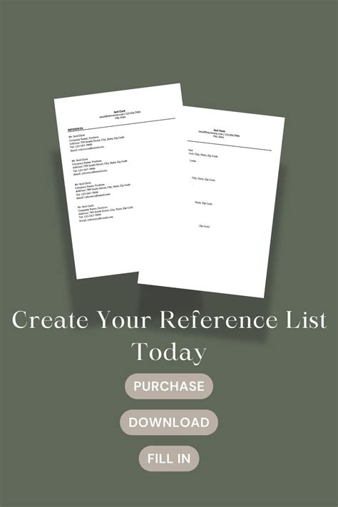 Reference List Template Etsy