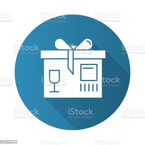 패키지 서비스 플랫 디자인 긴 그림자 문말 아이콘 선물 선물 포장 활과 깨지기 쉬운 표지판이있는 골판지 상자 소포 배달 판지 포장 깜짝 랩 핑 벡터 실루엣 일러스트레이션