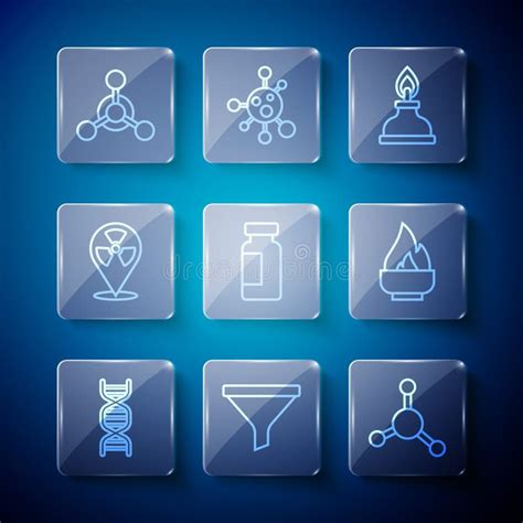 Set Line Dna Symbol Funnel Or Filter Molecule Alcohol Spirit Burner