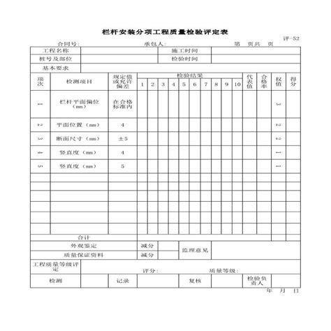 栏杆安装分项工程质量检验评定表造价员考试资料土木在线