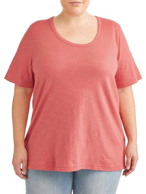 Terra And Sky Womens Plus Size Slub Scoop Neck Short Sleeve T Shirt