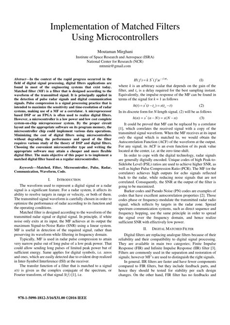 Pdf Implementation Of Matched Filters Using Microcontrollers