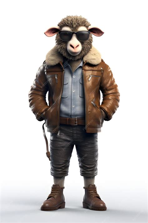 Premium Photo Sheep Full Body In A Leather Jacket And Glasses Walking
