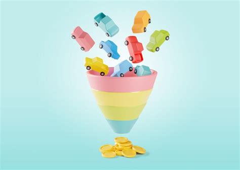 Premium Photo Sales Funnel With Cars That Bring Coins As A Symbol Of