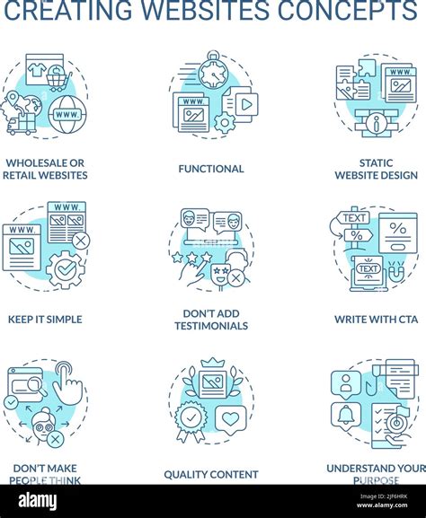 Creating Websites Turquoise Concept Icons Set Stock Vector Image And Art