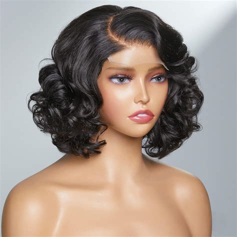 Luvme Hair Black Roll Curly Short Lace Front Wigs Human