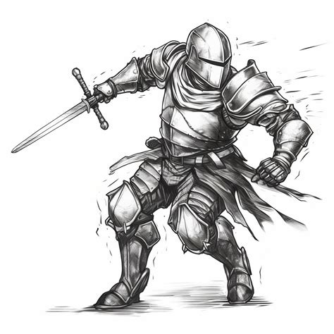 A Drawing Of A Knight With A Sword And A Drawing Of A Knight Premium