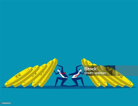 비즈니스 팀 통화 도미노 효과 차단 개념 사업 벡터 일러스트 레이 션 돈 금융 및 경제 동전 결심에 대한 스톡 벡터 아트 및