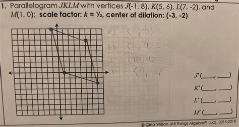 1 Parallelogram Jklm With Vertices J 18 K56 L7 2 And M1