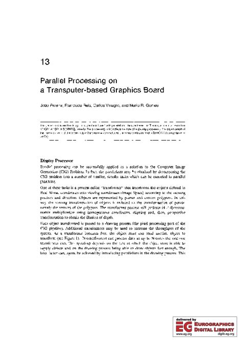 Pdf Parallel Processing On A Transputer Based Graphics Board