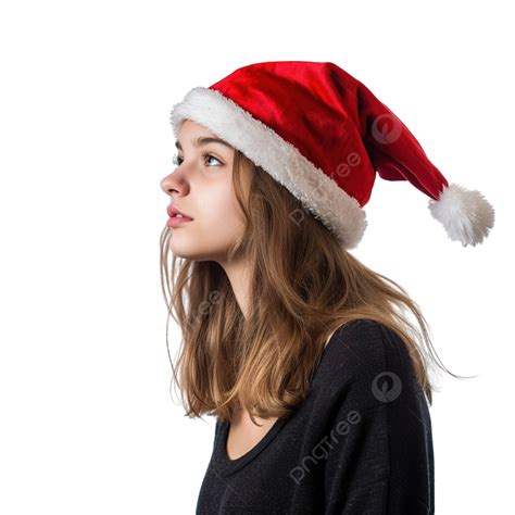 Girl With Christmas Hat Over Isolated White Looking Side Santa Girl