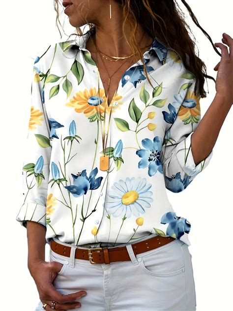 Floral Print Shirt Casual Long Sleeve Button Front Top Temu Portugal