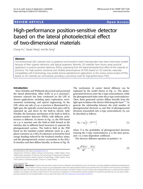 Pdf High Performance Position Sensitive Detector Based On The Lateral