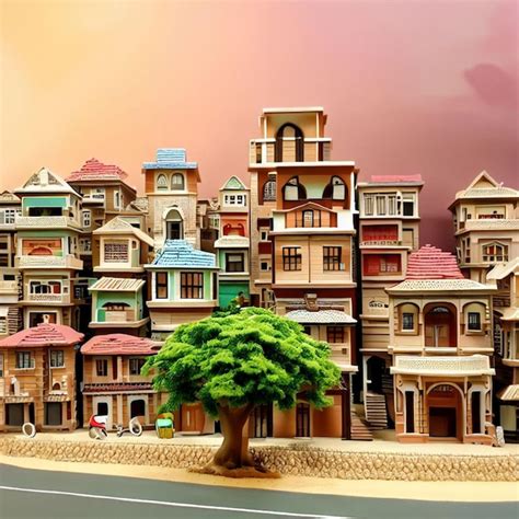 Premium Photo Duplex Building With Tree