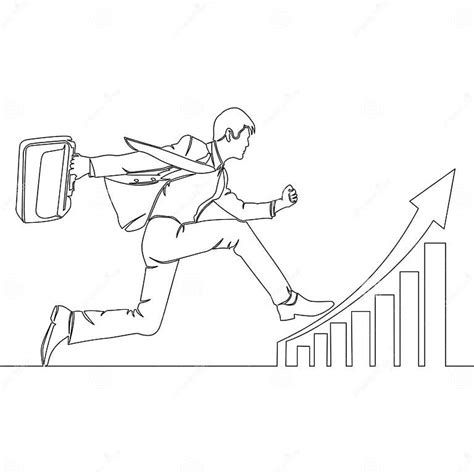 Continuous Line Drawing Young Business Man Jumping On The Rising Graph